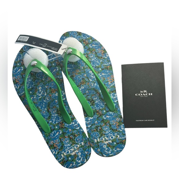 Coach | Shoes | Coach G27 Blackbluegreen Floral Print Flip Flop Thong ...